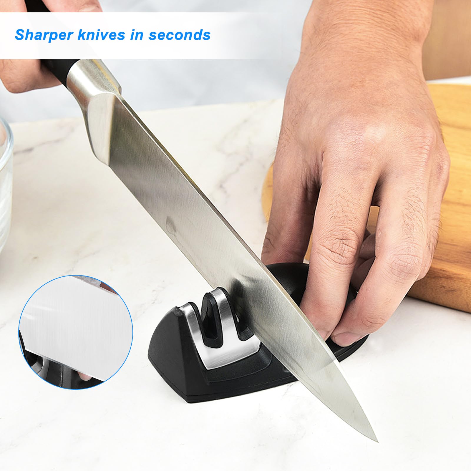 EZYUMM Knife Sharpener, 2-Stage Preset Coarse & Fine Slots Knife Sharpening, Professional Knife Sharpeners for Kitchen Knives (Black)