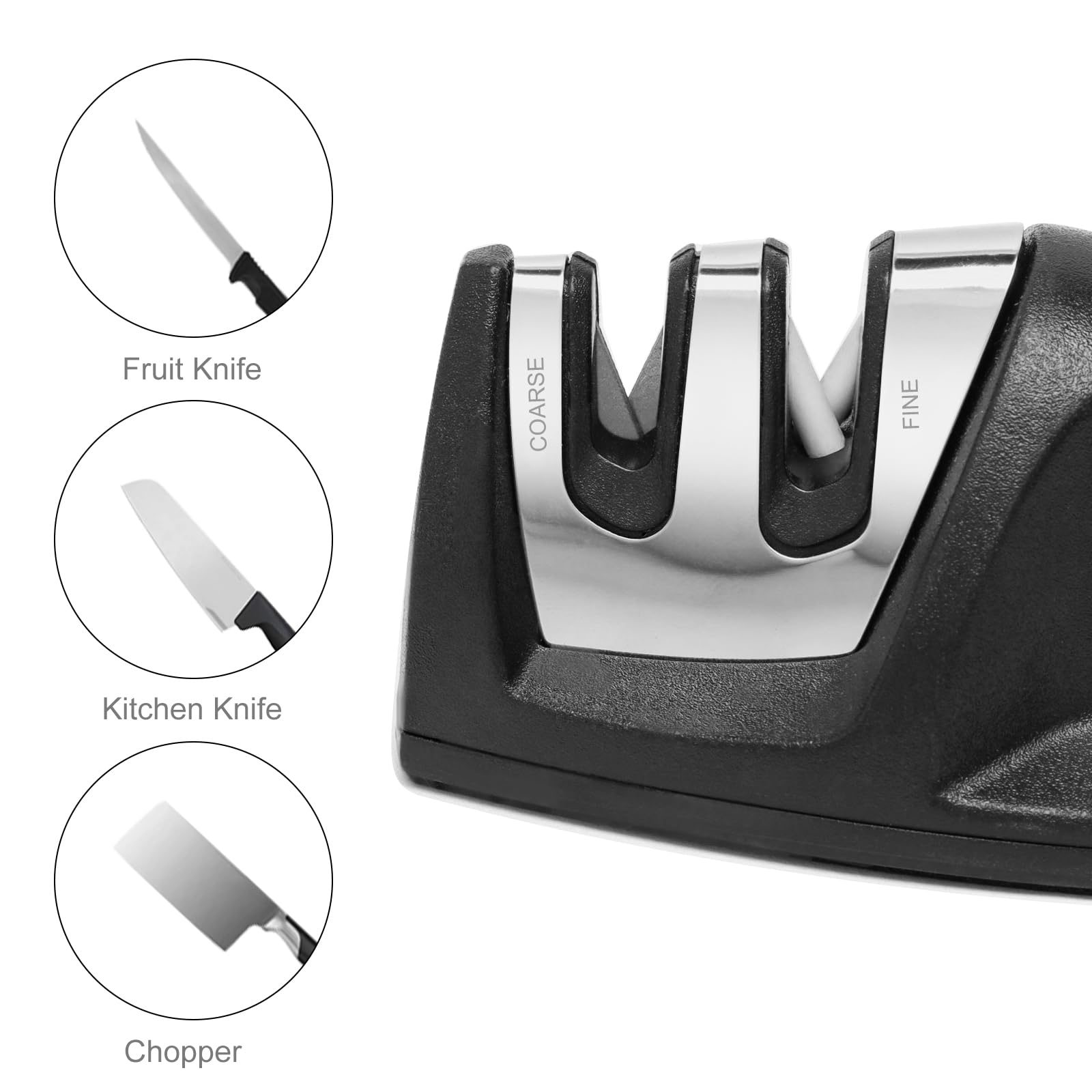 EZYUMM Knife Sharpener, 2-Stage Preset Coarse & Fine Slots Knife Sharpening, Professional Knife Sharpeners for Kitchen Knives (Black)