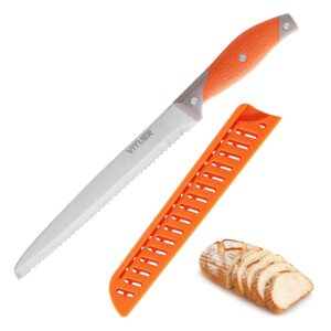 vituer bread knife with cover, 8 inch serrated bread knife for homemade bread, bread cutter ideal for slicing homemade bread, bagels, cake (8-inch blade with 5-inch handle)