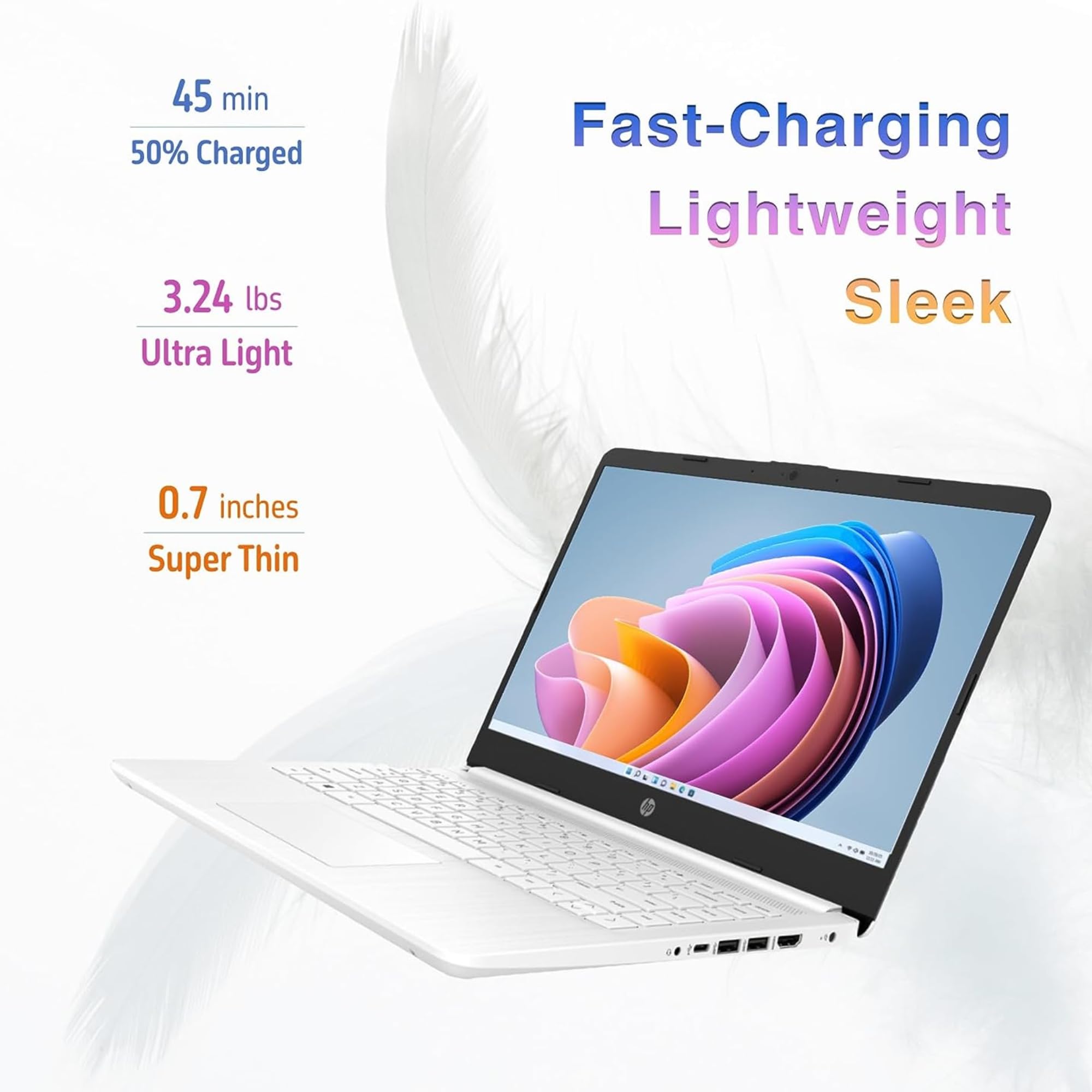 Hp Newest 14" Ultral Light Laptop, 314GB Storage(64GB eMMC+250GB Portable SSD), Intel Quad-Core N4120, 1 Year Office 365, HDMI, WiFi, USB-A&C, Long Battery Life, Win 11S (8GB RAM, White)