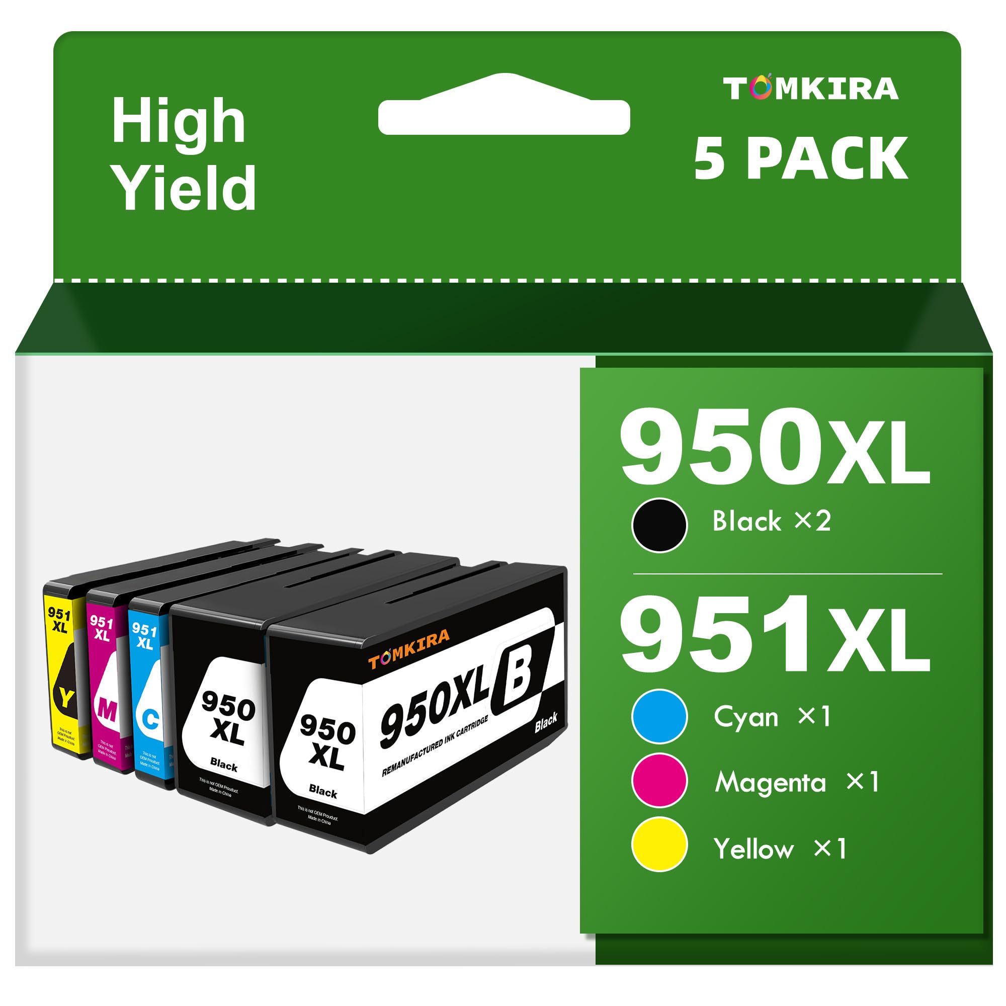 950XL 951XL Ink Compatible for HP 950 951 XL Ink Cartridges Combo Pack use for HP OfficeJet Pro 8600 8610 8620 8100 8630 8660 8640 8615 76DW 251DW Printers(2 Black,1 Cyan,1 Magenta,1 Yellow,5 Pack)