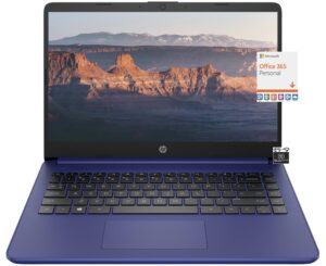 hp 2023 newest 14" hd ultral light thin laptop, quad-core intel celeron processor, 4gb ram, 64gb emmc, webcam, hdmi, wi-fi, upto 11 hours, windows 11 s + 1 year office 365+hubxcelaccessory, blue