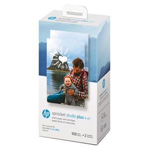 hp sprocket studio plus 4 x 6” photo paper and cartridges (includes 108 sheets and 2 cartridges) – compatible only with hp sprocket studio plus printer