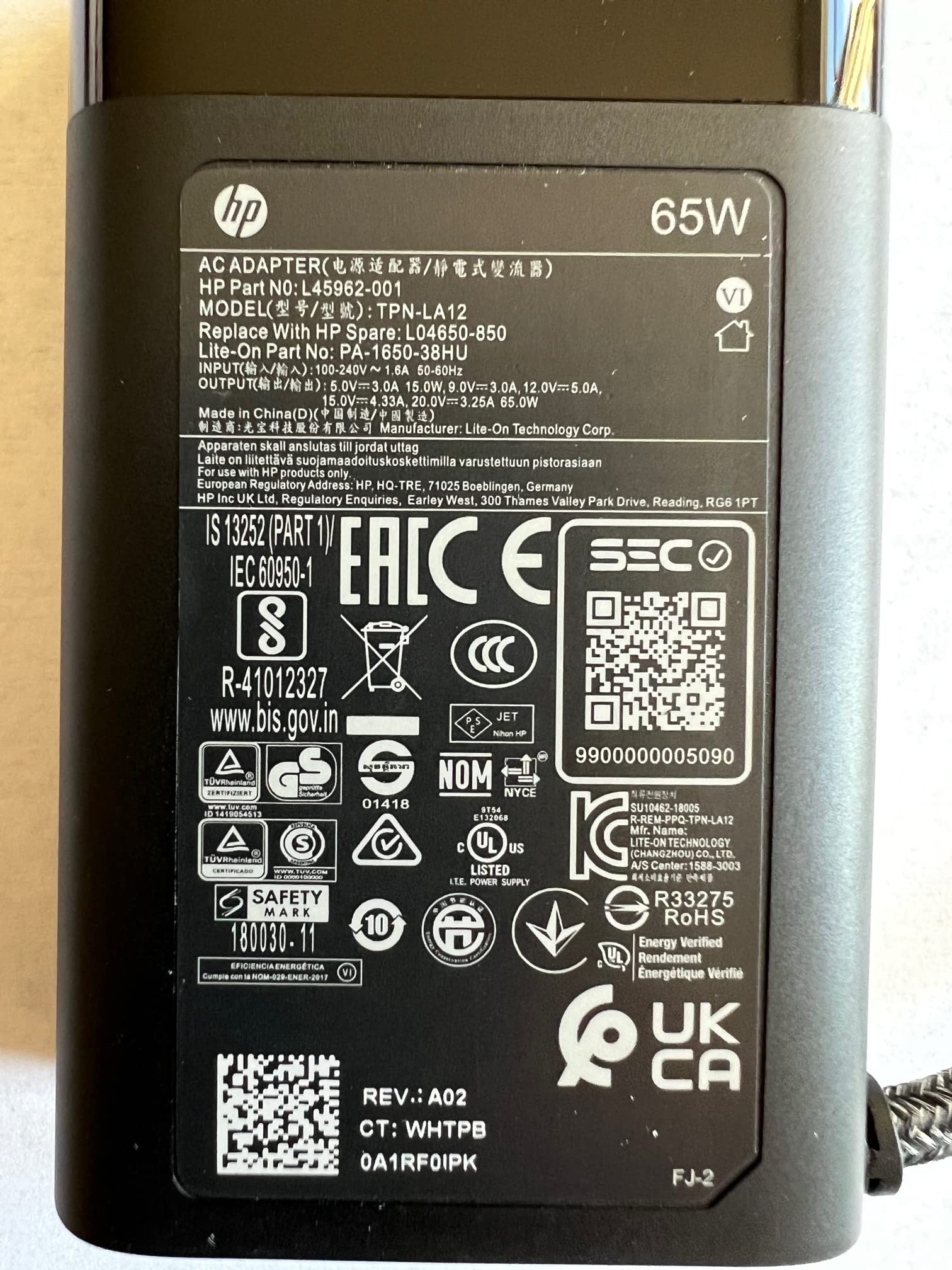 New Replacement HP 65W USB C AC Adapter for HP Spectre 13 x360 2019 13-AP Folio 13-ak0000 Elite x2 1013 G3, Comaptible P/N: L04540-001, L04650-850, PA-1650-38HT, TPN-LA12