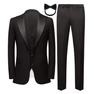 mgnaie men black suits slim fit wedding 3 piece tux groomsmen prom blazer jacket vest pants with tie men suit set