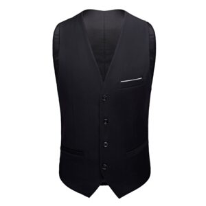 Mgnaie Men Black Suits Slim Fit Wedding 3 Piece Tux Groomsmen Prom Blazer Jacket Vest Pants with Tie Men Suit Set