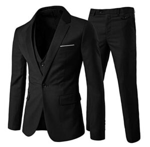 mens notch lapel modern fit suit blazer jacket tux vest and trousers set three-piece,black,large