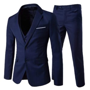 Mens Modern Fit 3-Piece Suit Blazer Jacket Tux Vest and Trousers,Navy,Small