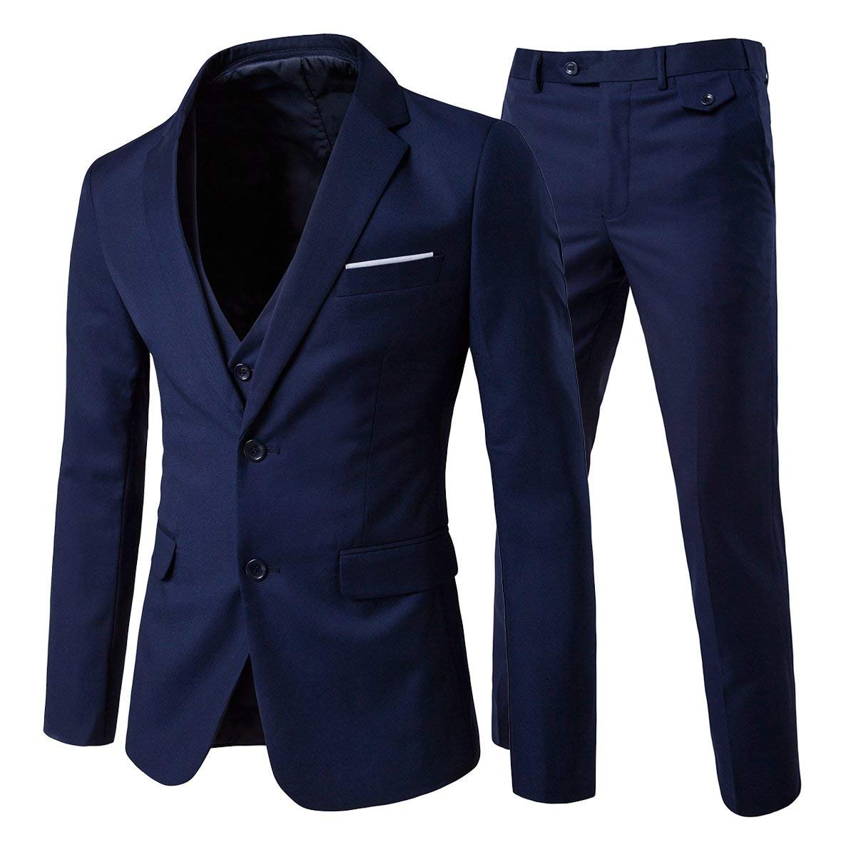 Mens Modern Fit 3-Piece Suit Blazer Jacket Tux Vest and Trousers,Navy,Small