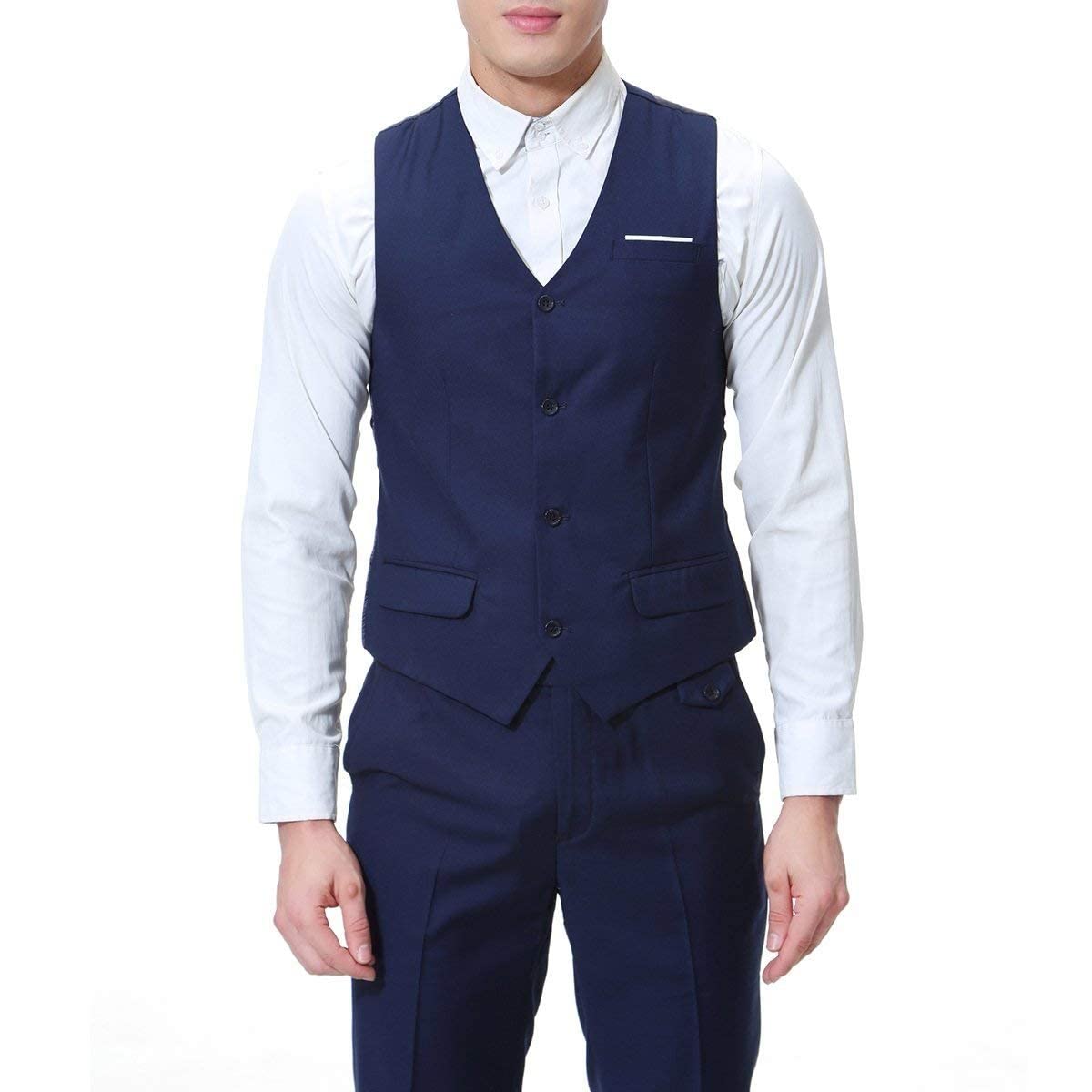 Mens Modern Fit 3-Piece Suit Blazer Jacket Tux Vest and Trousers,Navy,Small