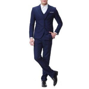 Mens Modern Fit 3-Piece Suit Blazer Jacket Tux Vest and Trousers,Navy,Small