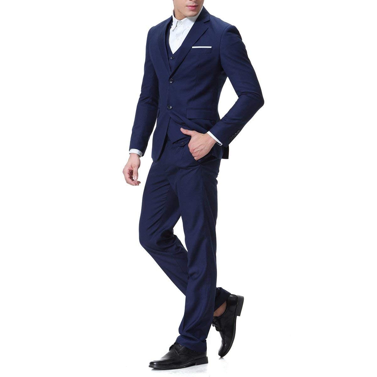 Mens Modern Fit 3-Piece Suit Blazer Jacket Tux Vest and Trousers,Navy,Small