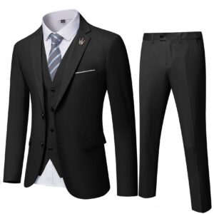 EastSide Men's 3 Pieces , Slim Fit 2 Buttons Tux, Vest &Pants Set Coat Suit, Black, X-Large