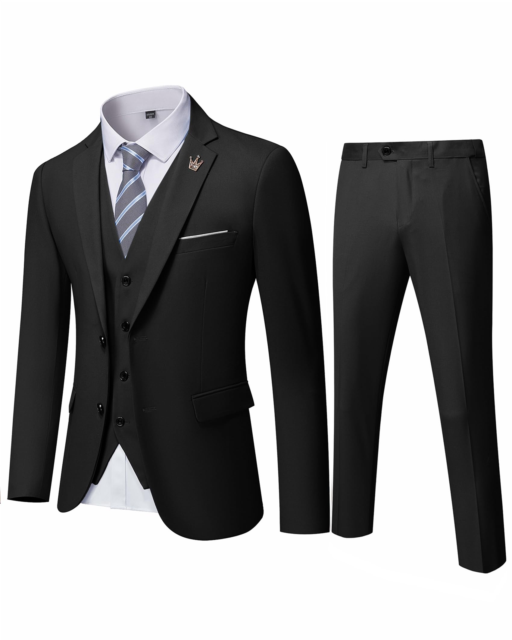 EastSide Men's 3 Pieces , Slim Fit 2 Buttons Tux, Vest &Pants Set Coat Suit, Black, X-Large