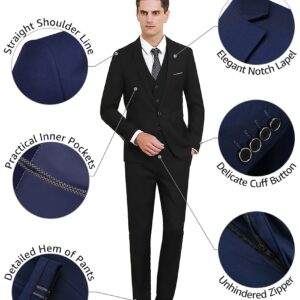 EastSide Men's 3 Pieces , Slim Fit 2 Buttons Tux, Vest &Pants Set Coat Suit, Black, X-Large