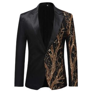 mens stylish dinner tux dress blazer gold sequin slim fit suit jacket sport coat xx-large