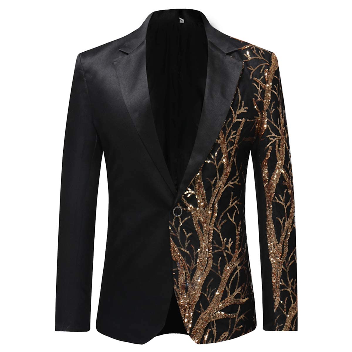 Mens Stylish Dinner Tux Dress Blazer Gold Sequin Slim Fit Suit Jacket Sport Coat XX-Large