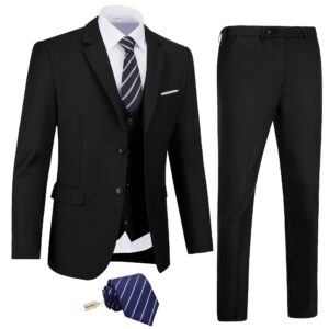 men suits slim fit black business wedding 3 piece tux groomsmen prom blazer jacket vest pants with tie men suit set xxl