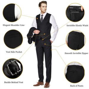 Men Suits Slim Fit Black Business Wedding 3 Piece Tux Groomsmen Prom Blazer Jacket Vest Pants with Tie Men Suit Set XXL