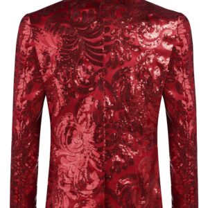 COOFANDY Red Sequin Blazer Men Shiny Christmas Floral Tux Dinner Jackets Stage Blazers Christmas Prom Party Red, S