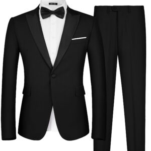 MAGE MALE Men's 2 Piece Suit Peaked Lapel One Button Slim Fit Formal Wedding Prom Suits Blazer Pants with Bow Tie Set