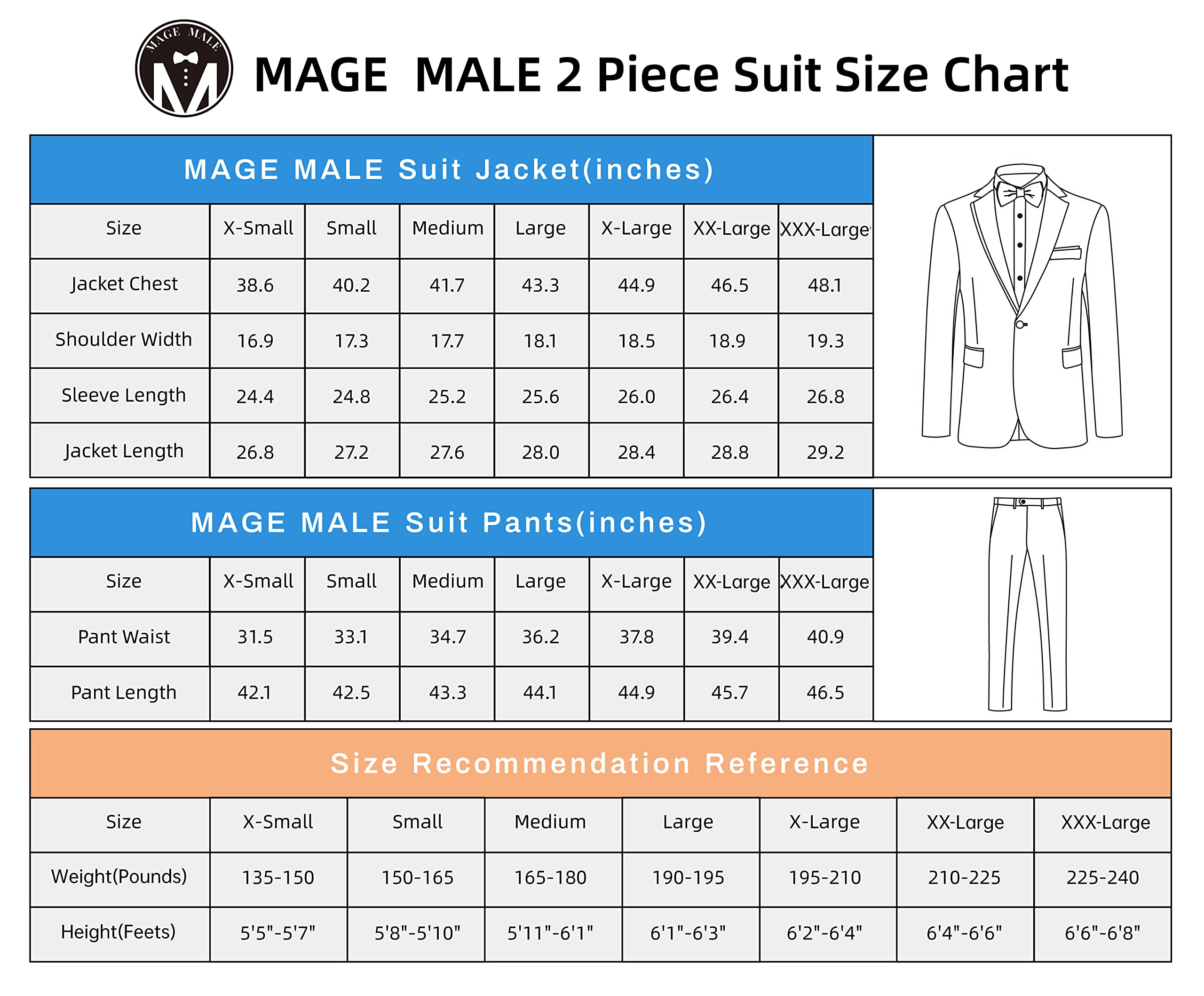 MAGE MALE Men's 2 Piece Suit Peaked Lapel One Button Slim Fit Formal Wedding Prom Suits Blazer Pants with Bow Tie Set