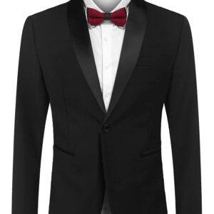 COOFANDY Men's Slim Fit Tuxedo Jacket Casual Wedding Suit One Button Dress Blazer for Dinner,Prom,Party Black