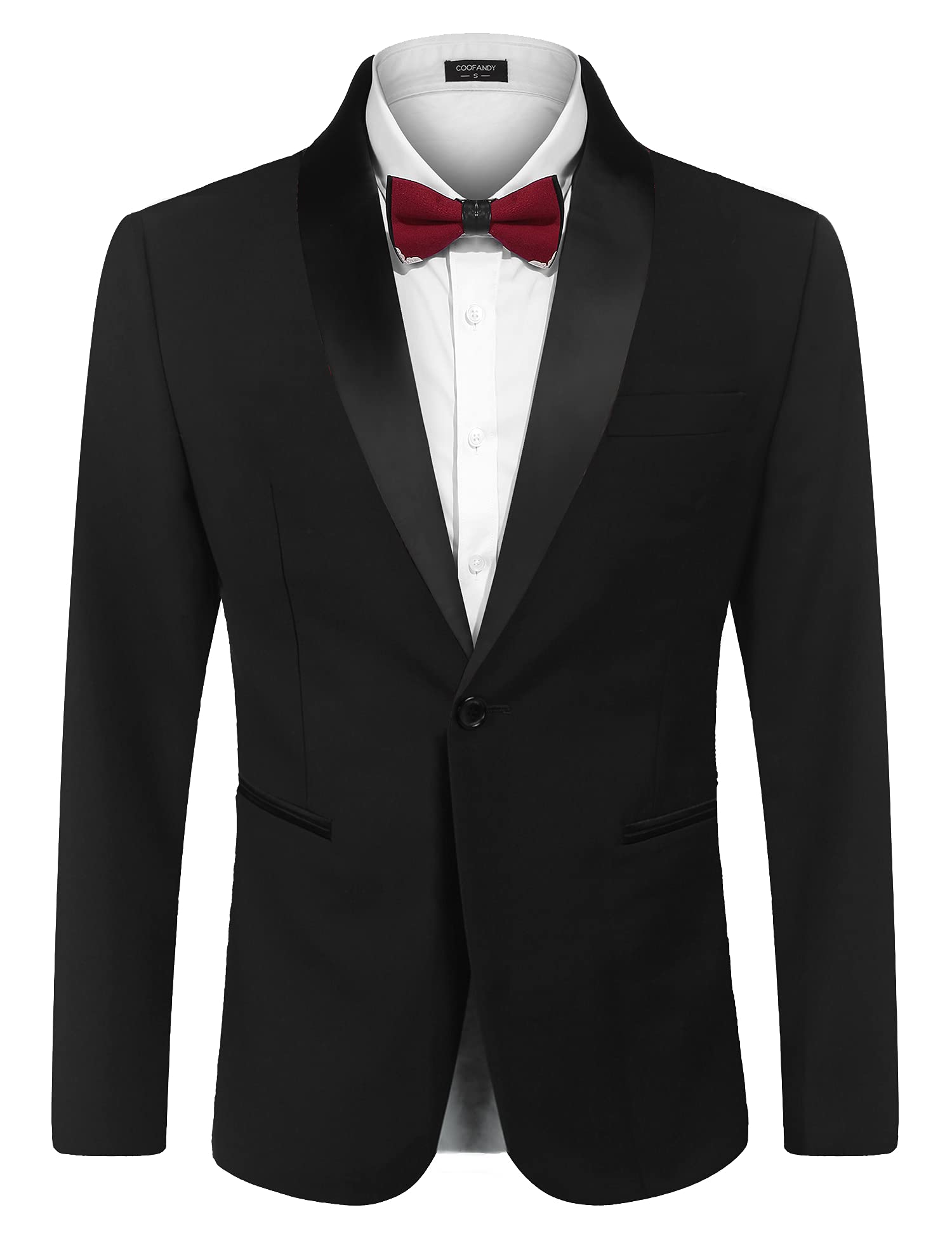 COOFANDY Men's Slim Fit Tuxedo Jacket Casual Wedding Suit One Button Dress Blazer for Dinner,Prom,Party Black