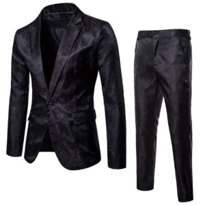 mens 2 piece paisley dress suit one button party wedding blazer pants sets (black, large)