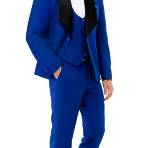 MAGE MALE Men's 3 Piece Suit Shawl Collar Slim Fit Elegant Tuxedo Solid One Button Wedding Party Blazer Vest Pants Set Royal Blue