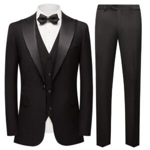 men's 3 piece suit slim fit one button solid tuxedo jacket suits for men slim fit for wedding prom blazer vest pants black