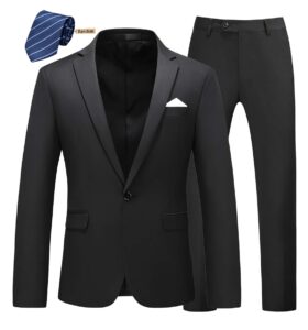 mogu mens casual dress suit slim fit stylish blazer coats jackets us size blazer 38/pants 34 black