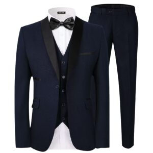 ween charm men's slim fit 3 piece tuxedo suit one button shawl lapel blazer jacket vest pants set blue