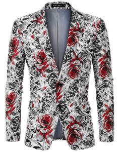 mage male men's floral blazer two button dress party suit jacket notched lapel slim fit stylish top