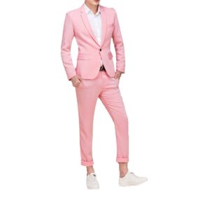 men's suit single-breasted one button center vent 2 pieces slim fit formal suits,pink,x-large