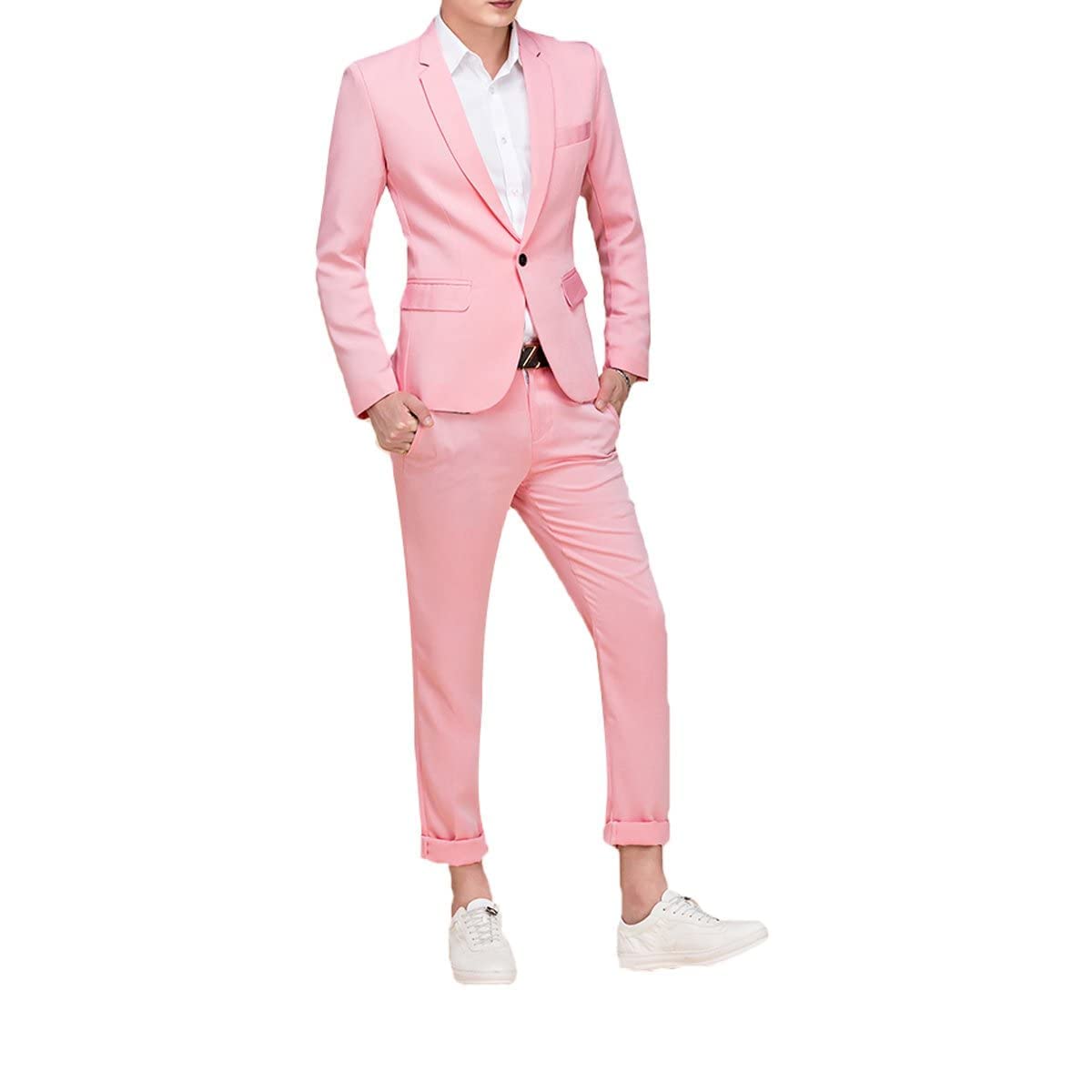 Men's Suit Single-Breasted One Button Center Vent 2 Pieces Slim Fit Formal Suits,Pink,X-Large