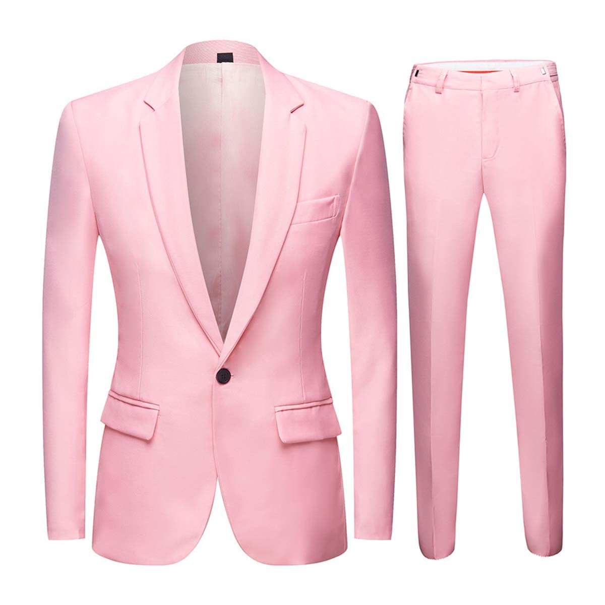 Men's Suit Single-Breasted One Button Center Vent 2 Pieces Slim Fit Formal Suits,Pink,X-Large