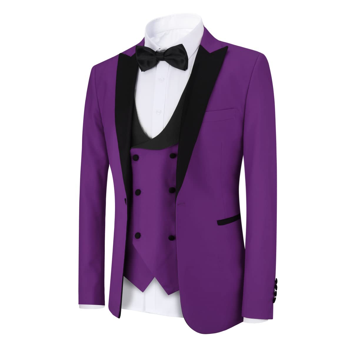 YFFUSHI Men's 3 Piece Suit Slim Fit One Button Prom Suits Set Blazer Vest Trousers Purple