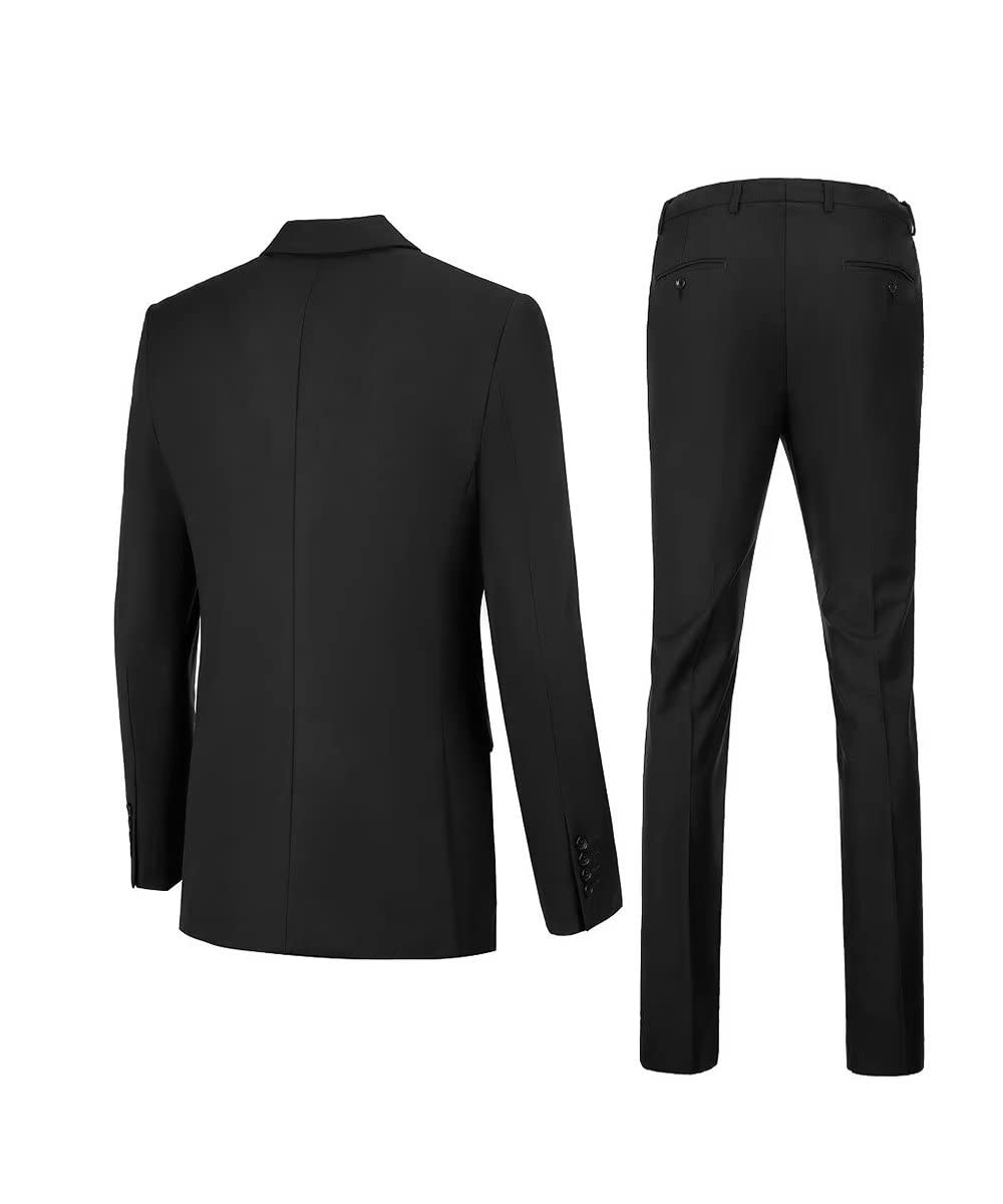 Mens Suit Slim Fit 3 Piece Suits for Men Formal Bussiness Prom Tuxedos Suit Wedding Party Suit Blazer Vest Pants & Tie Black XS