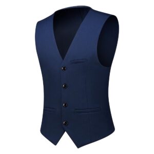 Tuxedo for Men 3 Piece Suit Men Slim Fit Mens Tuxedo Suit Set Formal Wedding Suit for Men Two Button Blazer Jacket Vest & Trousers Tux for Casual Navy Blue 3XL