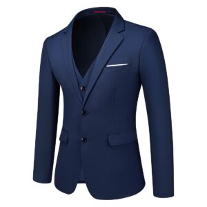 Tuxedo for Men 3 Piece Suit Men Slim Fit Mens Tuxedo Suit Set Formal Wedding Suit for Men Two Button Blazer Jacket Vest & Trousers Tux for Casual Navy Blue 3XL