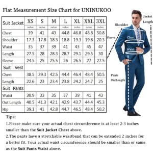 UNINUKOO Mens Floral Suits 3 Piece Tuxedo Suit Slim Fit Jacquard Tux Suit Set Shawl Lapel for Wedding Prom Suit US Size M Black