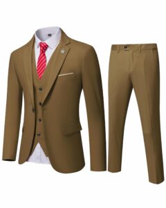 eastside men's slim fit 3 pieces , one button sets vest pants coat suit, khaki, small