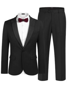 coofandy men's wedding suits 2 piece tuxedo suit set classic fit prom suit jacket blazer dress pants black