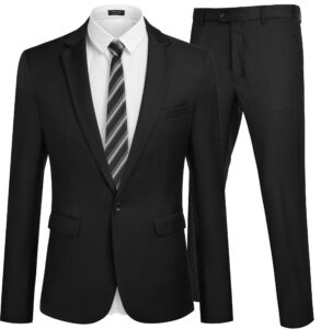 coofandy men 2 piece suits one button blazer jacket tuxedo slim fit suit pant black