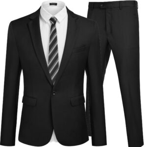 COOFANDY Men 2 Piece Suits One Button Blazer Jacket Tuxedo Slim Fit Suit Pant Black