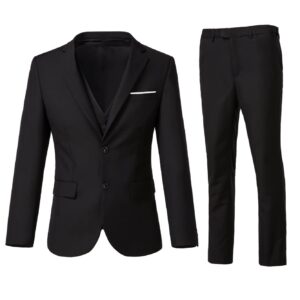 men suits slim fit 3 piece black business wedding suits tuxedos groomsmen prom blazer jacket vest pants men suit set m