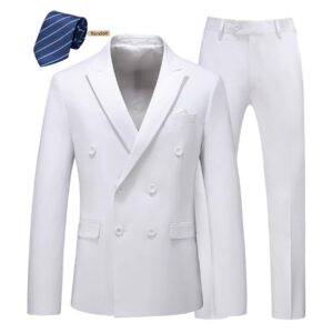 mogu mens 2 piece suit slim fit double breasted blazer and pants tuxedo for prom wedding groomsmen business us size blazer jakcet 40/pants 36 white