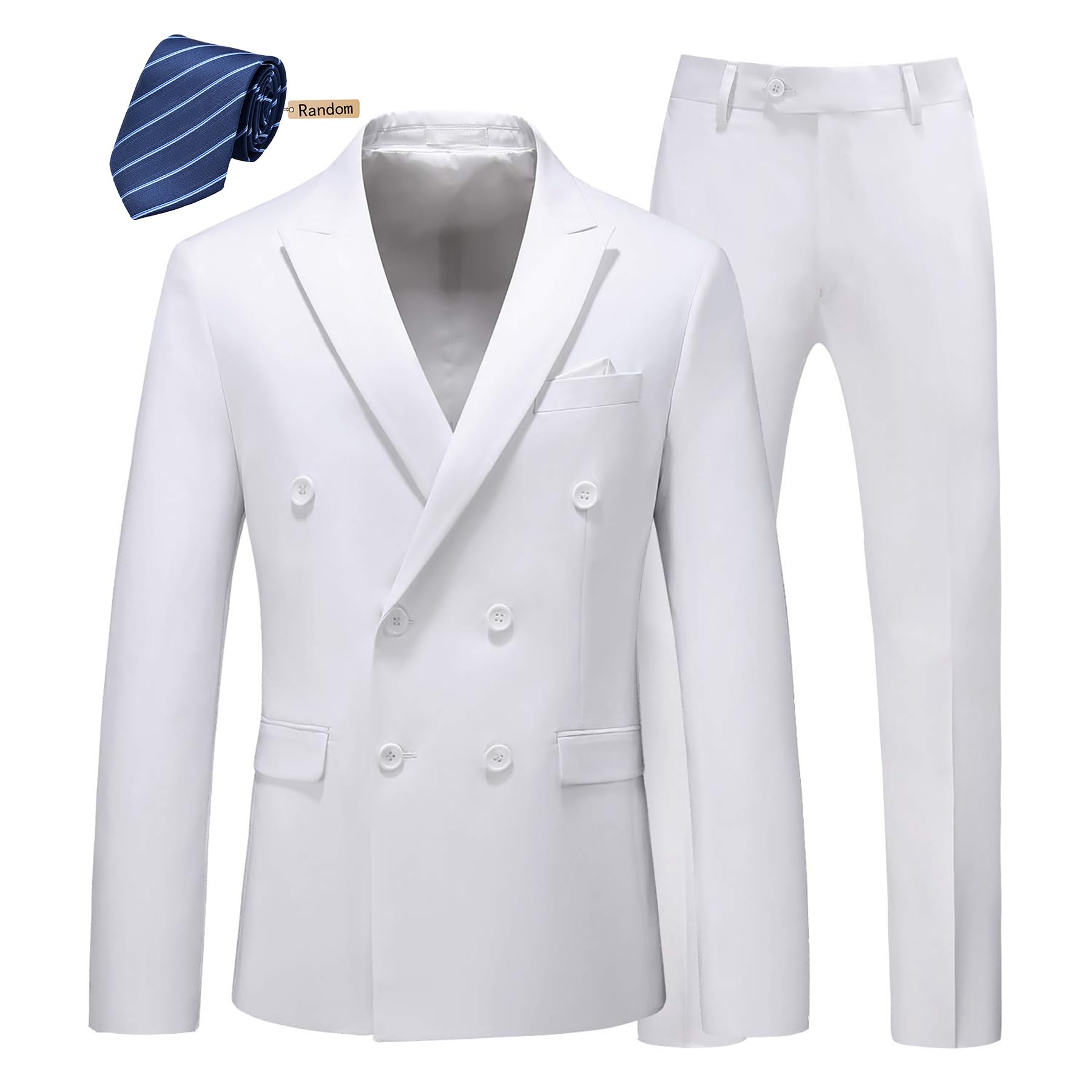 MOGU Mens 2 Piece Suit Slim Fit Double Breasted Blazer and Pants Tuxedo for Prom Wedding Groomsmen Business US Size Blazer Jakcet 40/Pants 36 White