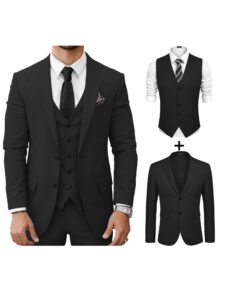 coofandy men's 2 piece suit slim fit two button blazer jacket business wedding prom tuxedo vest set black